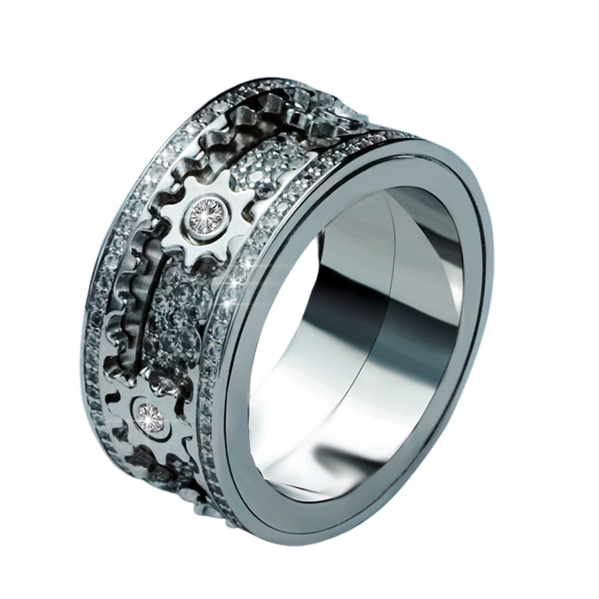 Men'S Stacking Ring With Cubic Zirconia, Diamonds And Rotating Gears ...