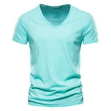 Men'S T-Shirts Mens Fashion Casual Solid Color Cotton V Neck Short ...
