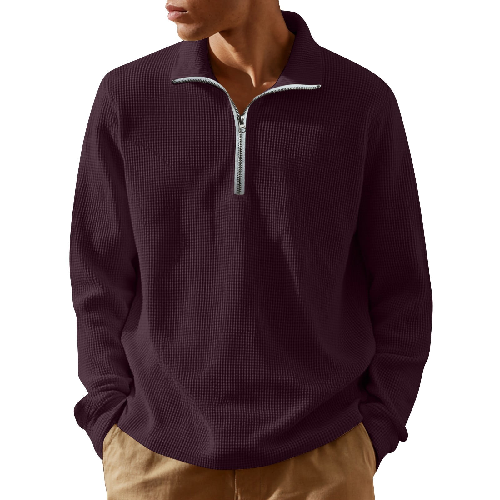 Men'S Tops, Casual Shirts, Long Sleeve 1/4 Zip Turtleneck Pullover With ...