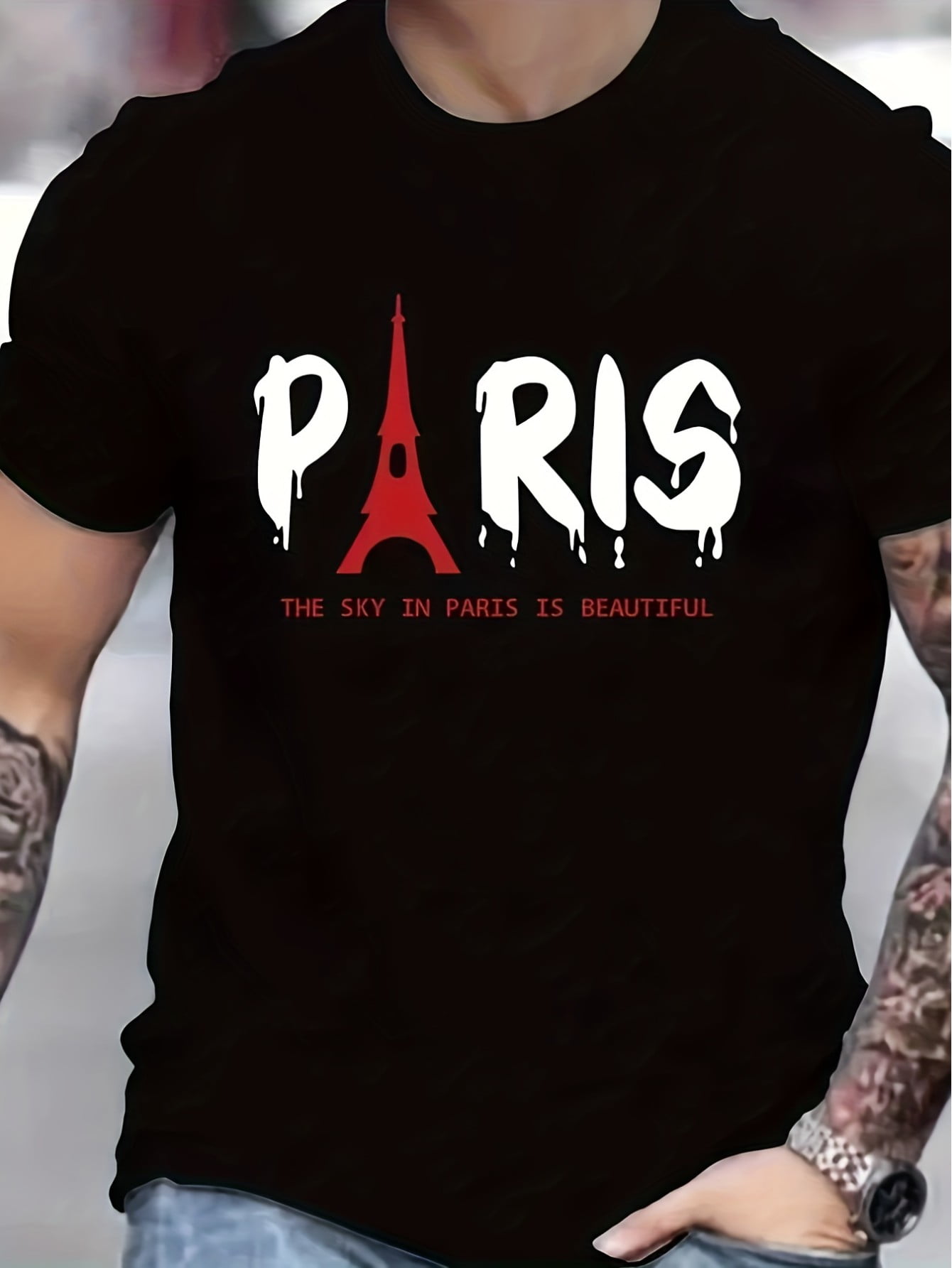 Men'S Tower T-Shirts Clothes Fashion Street Paris Letter Short Sleeve T ...