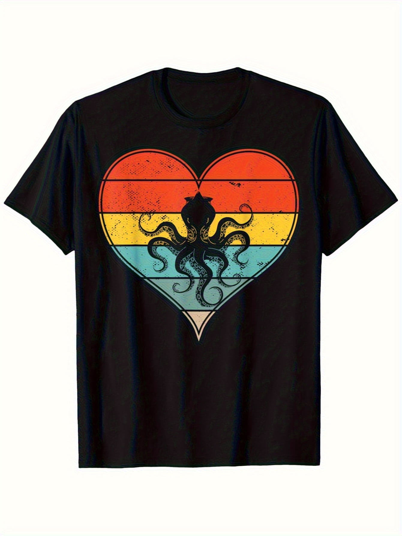 Men'S Valentine'S Day Octopus And Heart-Shaped T-Shirt -100% Cotton ...
