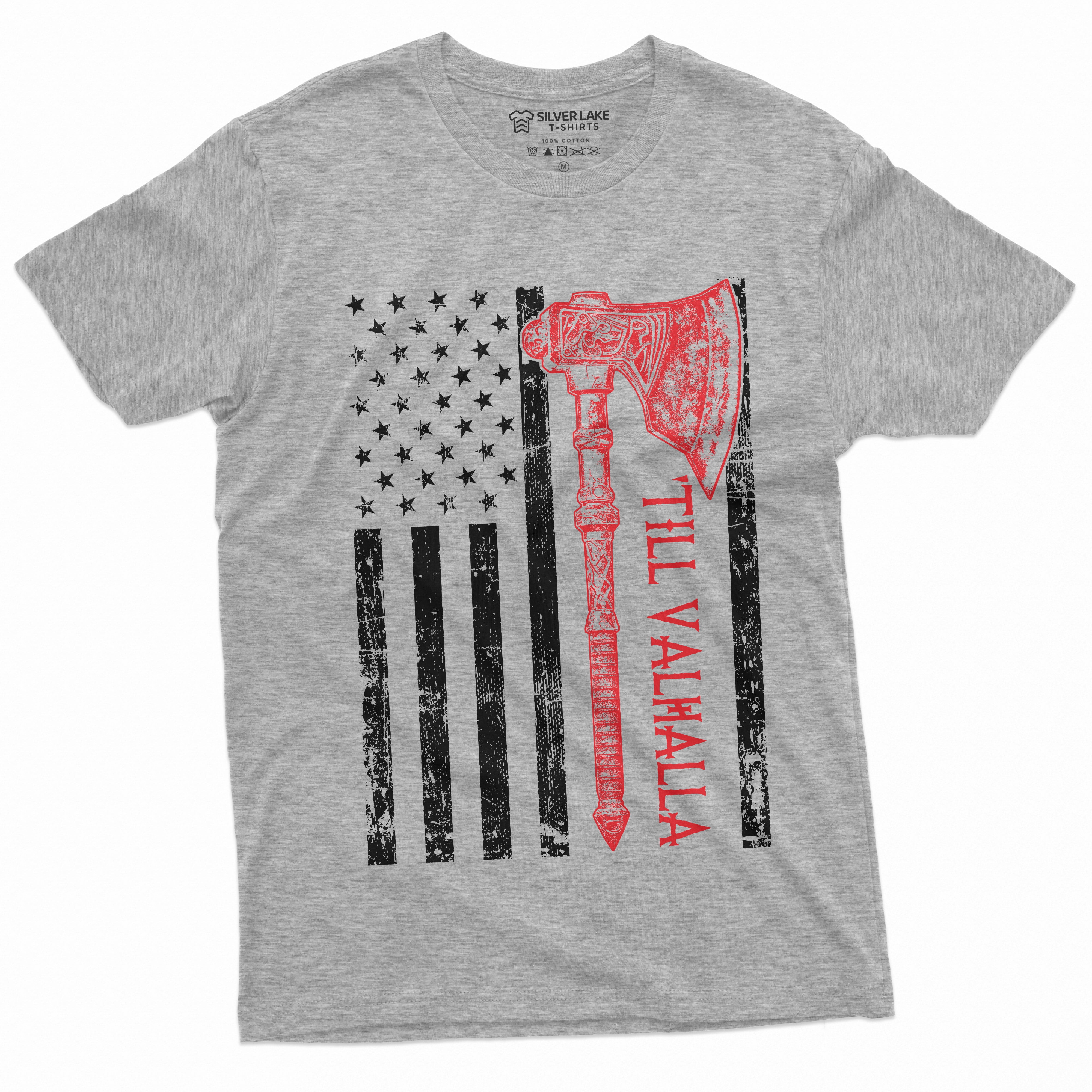 Men'S Viking Till Valhalla Usa Flag T-Shirt American Flag With Axe Thor ...