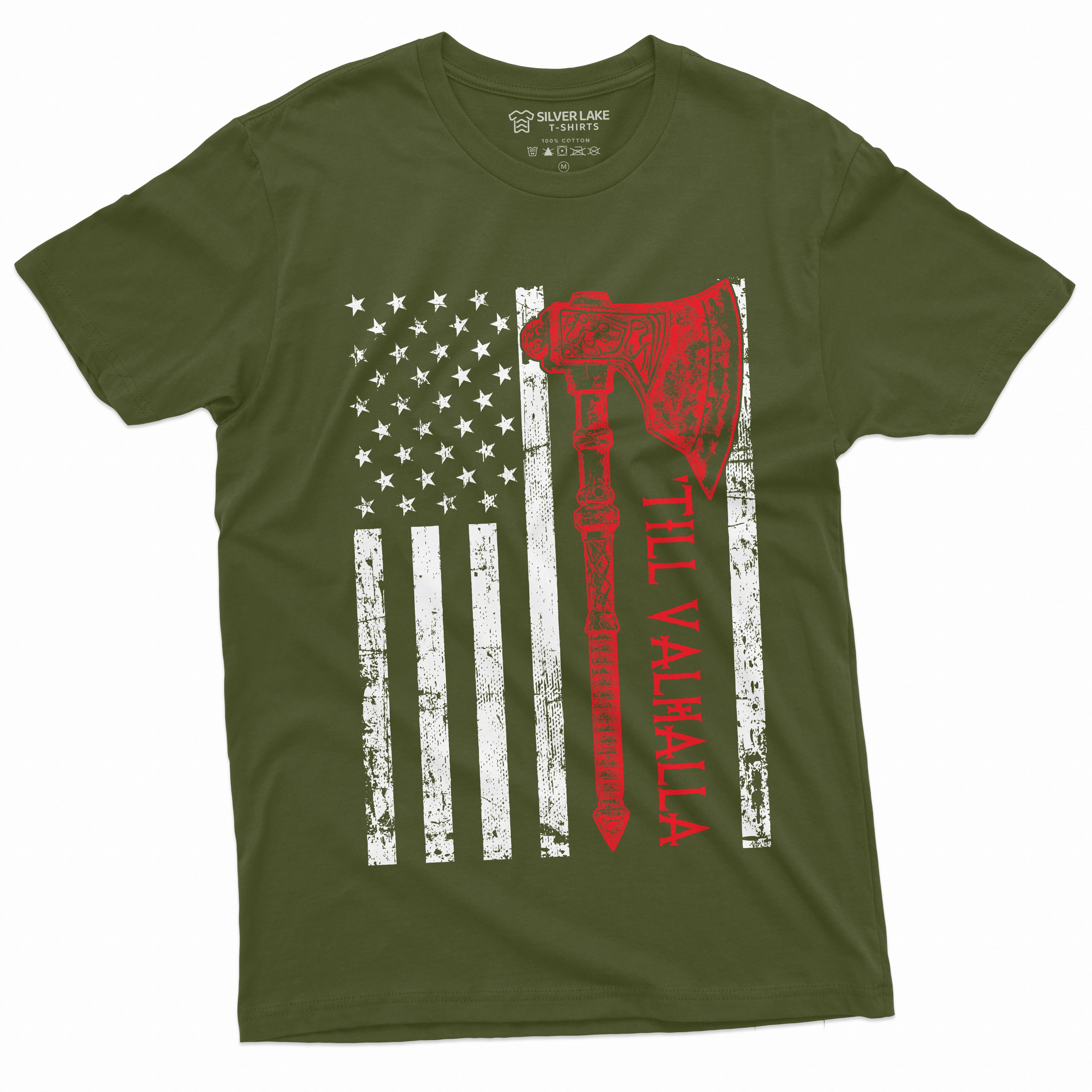 Men'S Viking Till Valhalla Usa Flag T-Shirt American Flag With Axe Thor ...