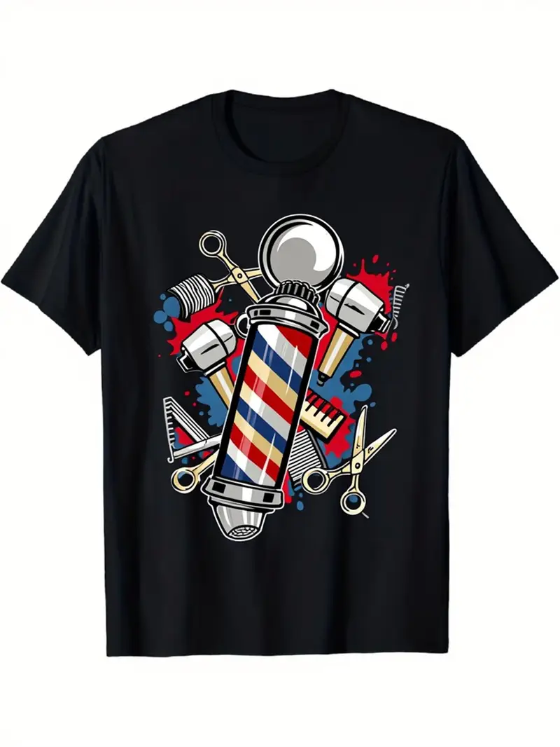Men'S Vintage Barber Shop Graphic T-Shirt - Retro Barber Pole ...