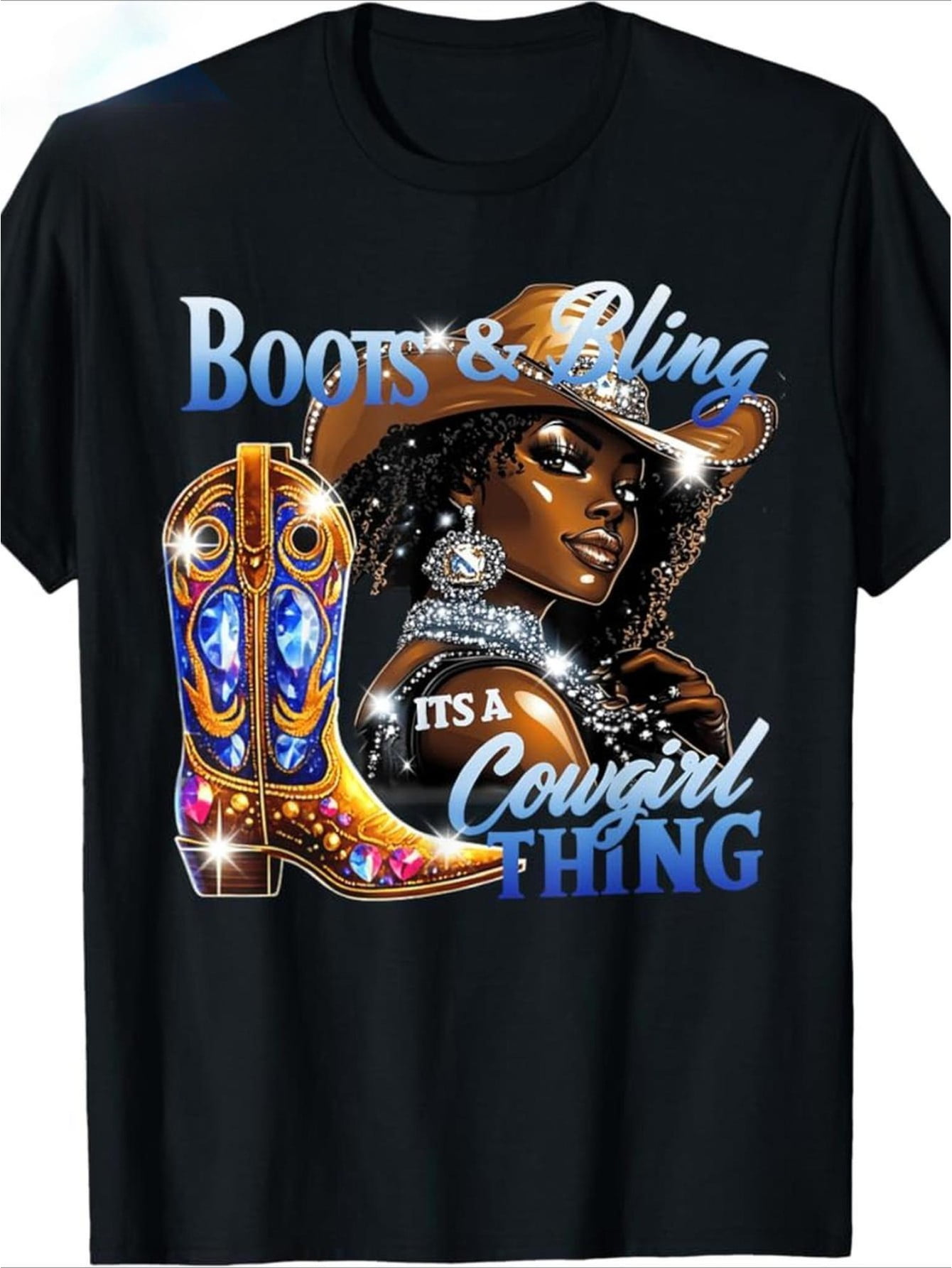 Men'S Vintage Cowgirl Graphic T Shirt Boots Bling Design with Sparkling ...