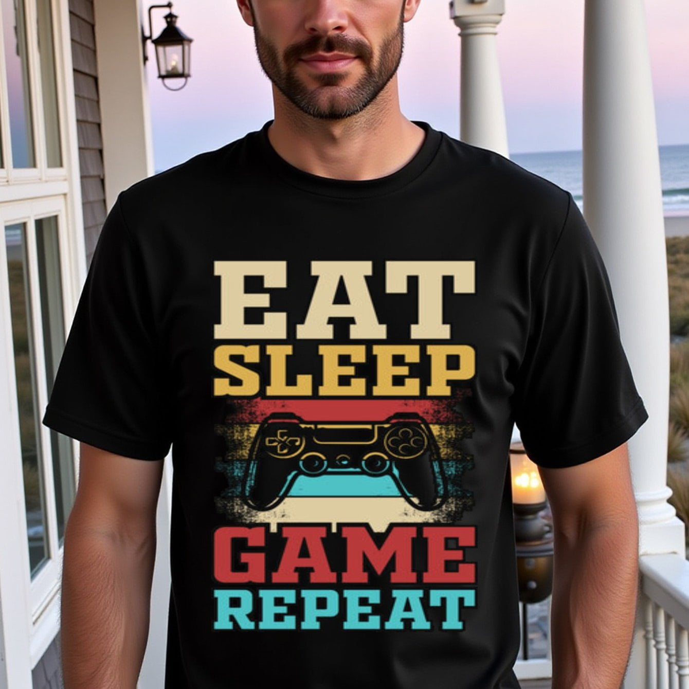 Men'S Vintage Gamer T-Shirt - "Eat Sleep Repeat" Graphic Tee with Retro ...