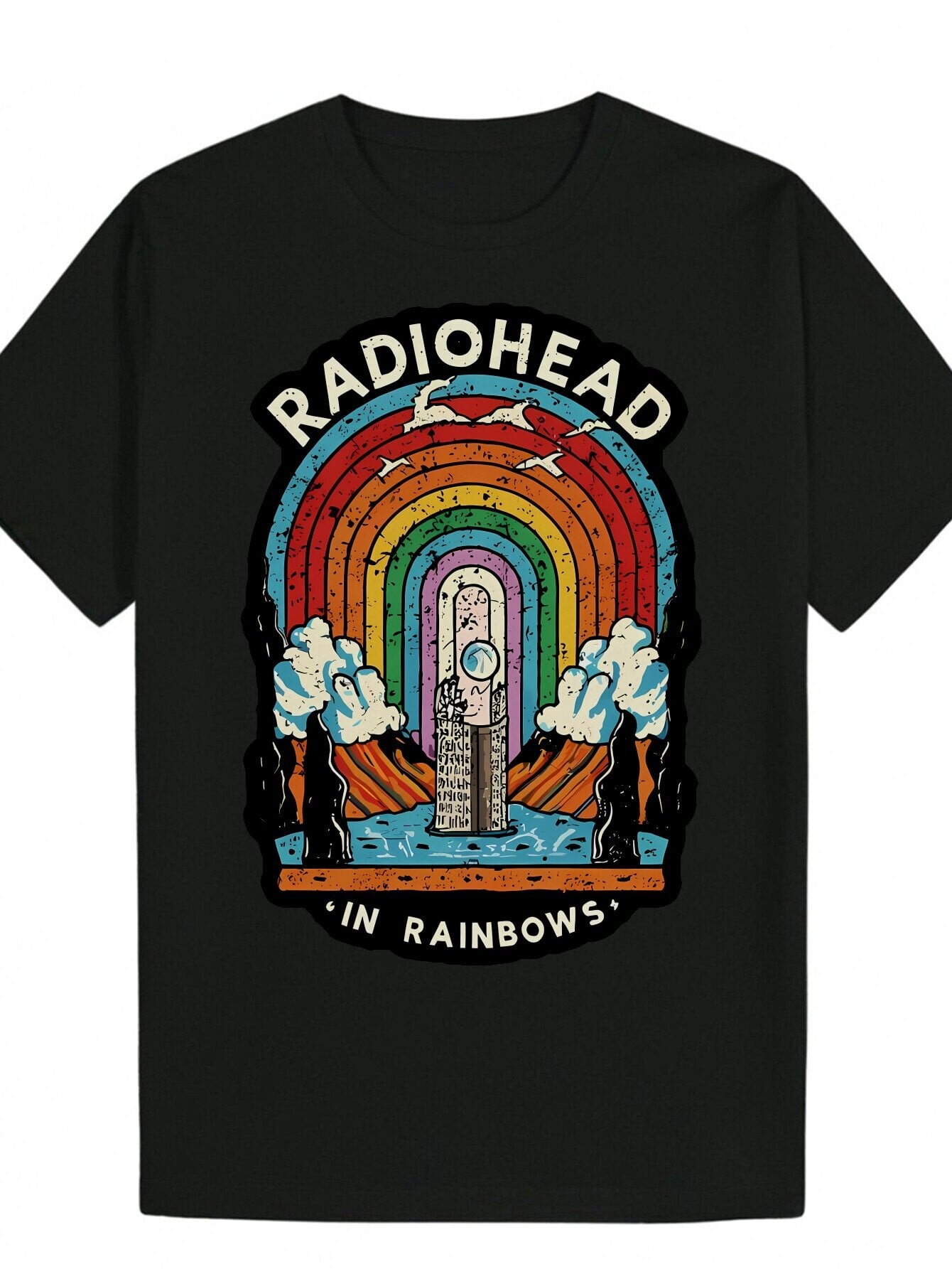 Men'S Vintage Radiohead "In Rainbows" Graphic Tee, 100% Cotton Crew ...
