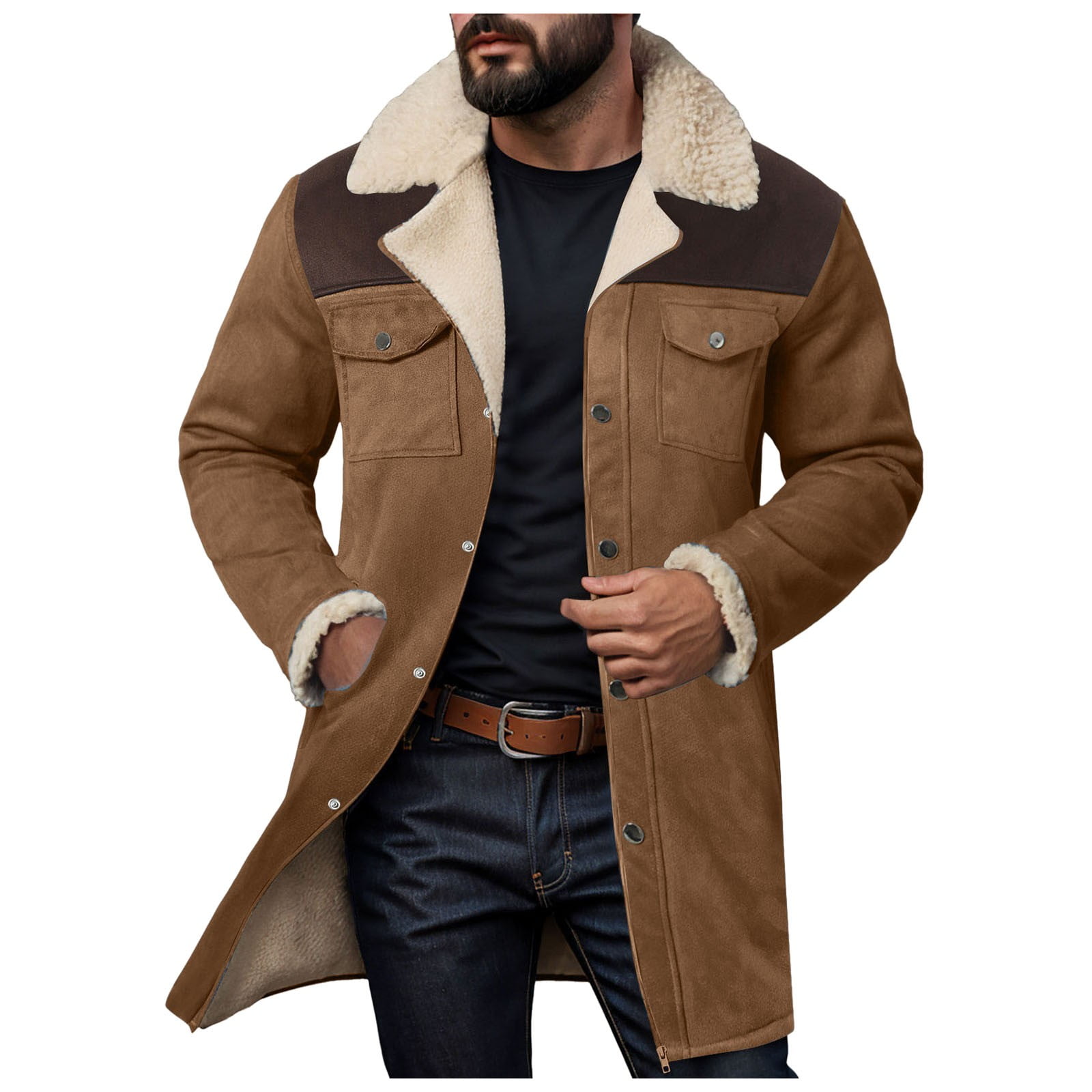 Men'S Vintage Suede Jacket Plush Collar Coats Leather Jacket Men Zip Up ...