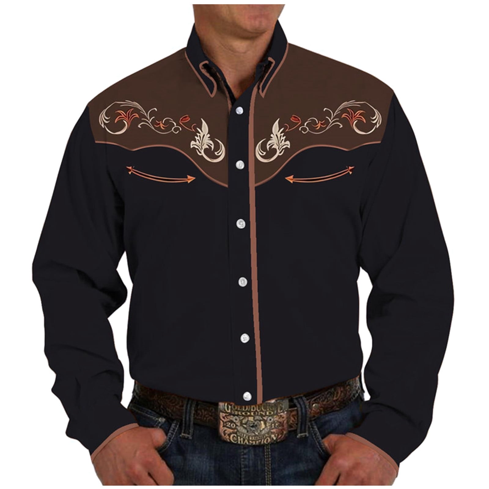 Men'S Western Cowboy Shirts Long Sleeve Embroidered Shirts Slim Fit ...