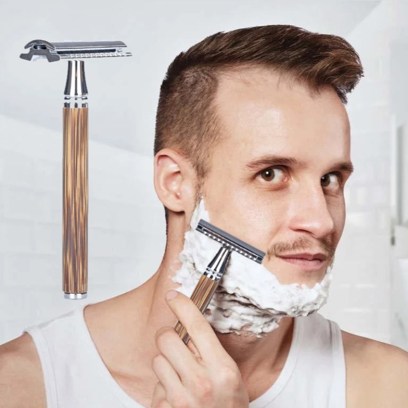 Men Safety Shaving Razor Natural Bamboo Handle Double Edge Comb Head ...