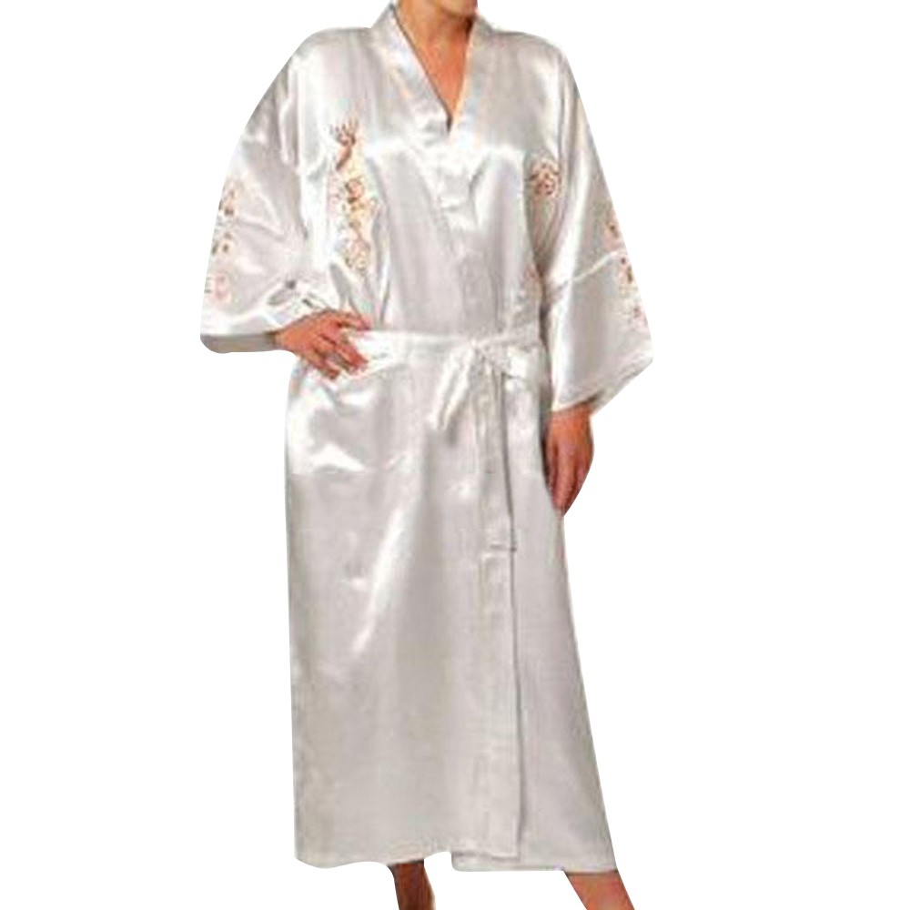 Men Satin Chinese Dragon Kimono Silk Bathrobe Pajamas Sleepwear Gown ...