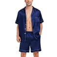 Men Satin Silk Pajamas Sets Short Sleeve Sleepwear Button-Down PJs Sets ...