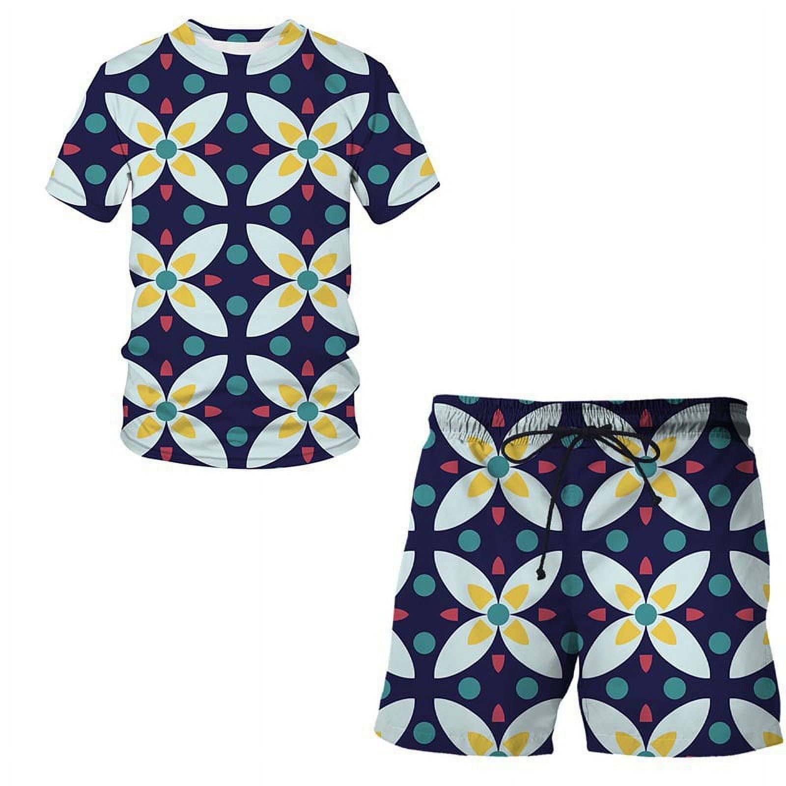 Men Set Sport Set Outfit 2 Piece Set Abstract 3D Digital Printing Short ...