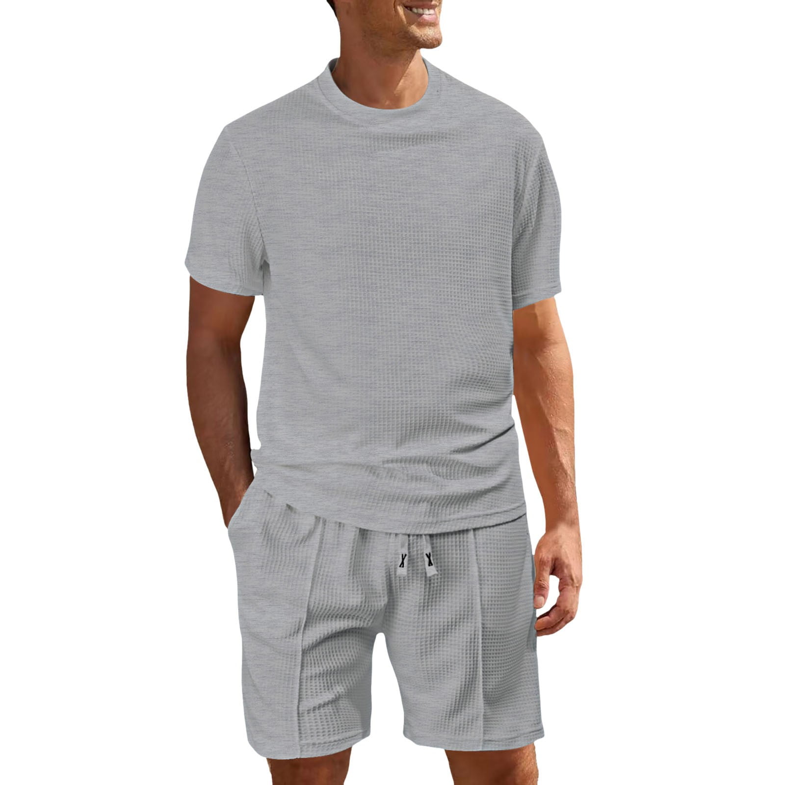 Men Sets Outfits 2 Piece Graphic Color Solid Shirts and Shorts Set ...