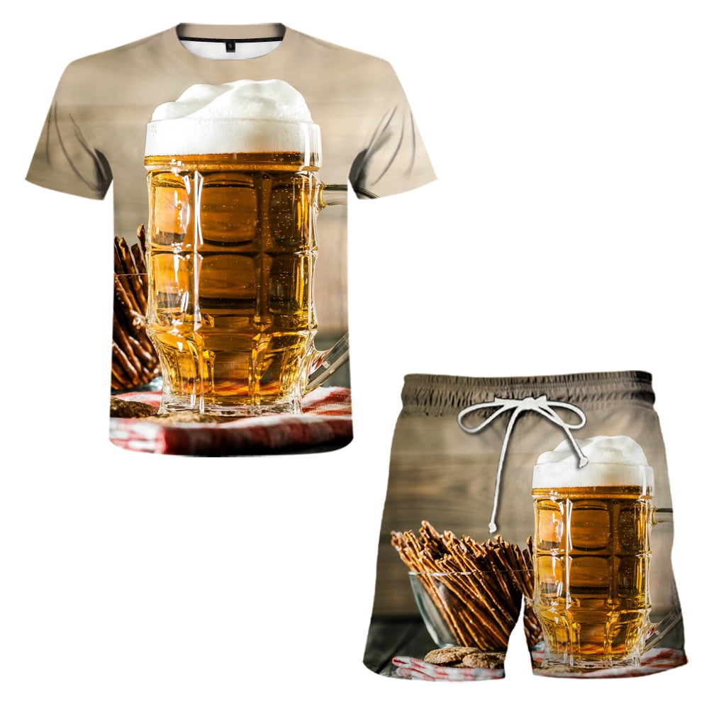 Men Sets Outfits 2 Piece Summer Fashion Beer 3D Digital Printing T ...