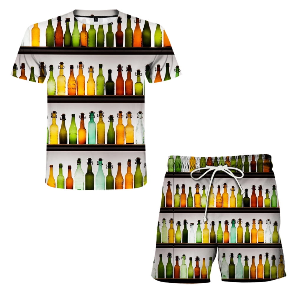 Men Sets Outfits 2 Piece Summer Fashion Beer 3D Digital Printing T ...