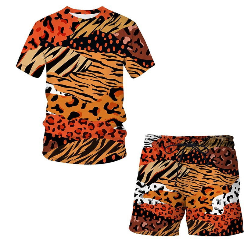 Men Sets Outfits 2 Piece Summer Fashion Leopard Print 3D Digital ...