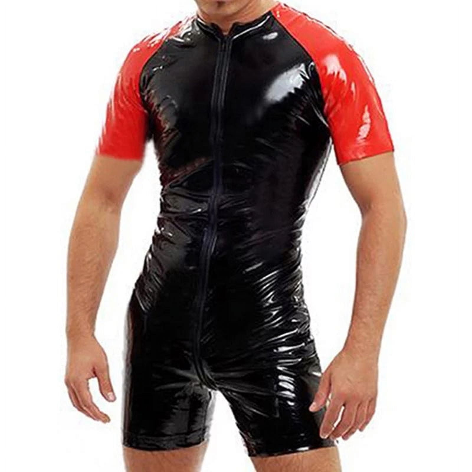 Men Sexy Leather Bodysuit, Zipper Open Crotch For Sex, Glossy PVC Leather, Plus Size S-7XL ...