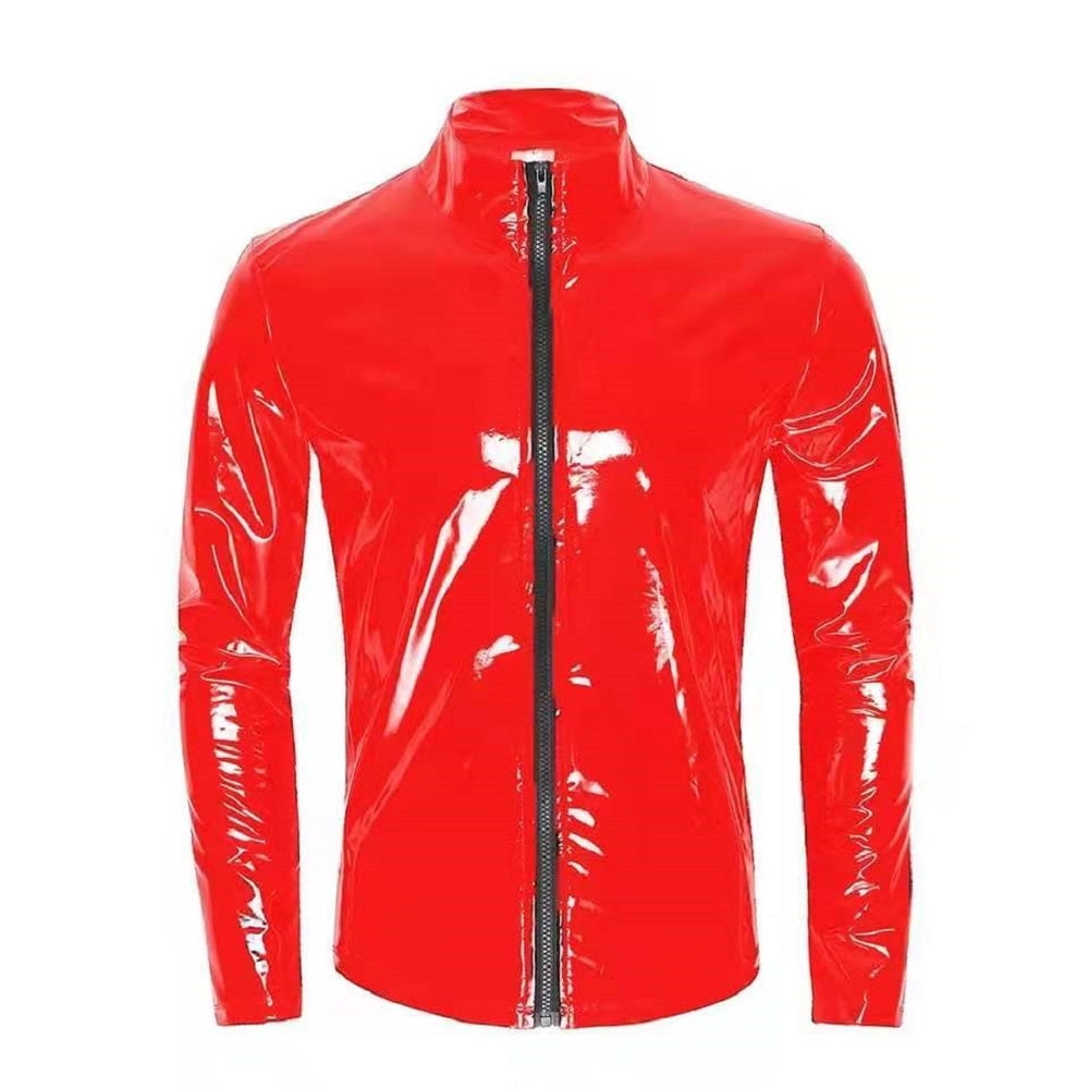 Men Sexy Leather Shirt, Plus Size S-7XL, Glossy PVC Leather, Full Zipper, Shiny Latex Long ...