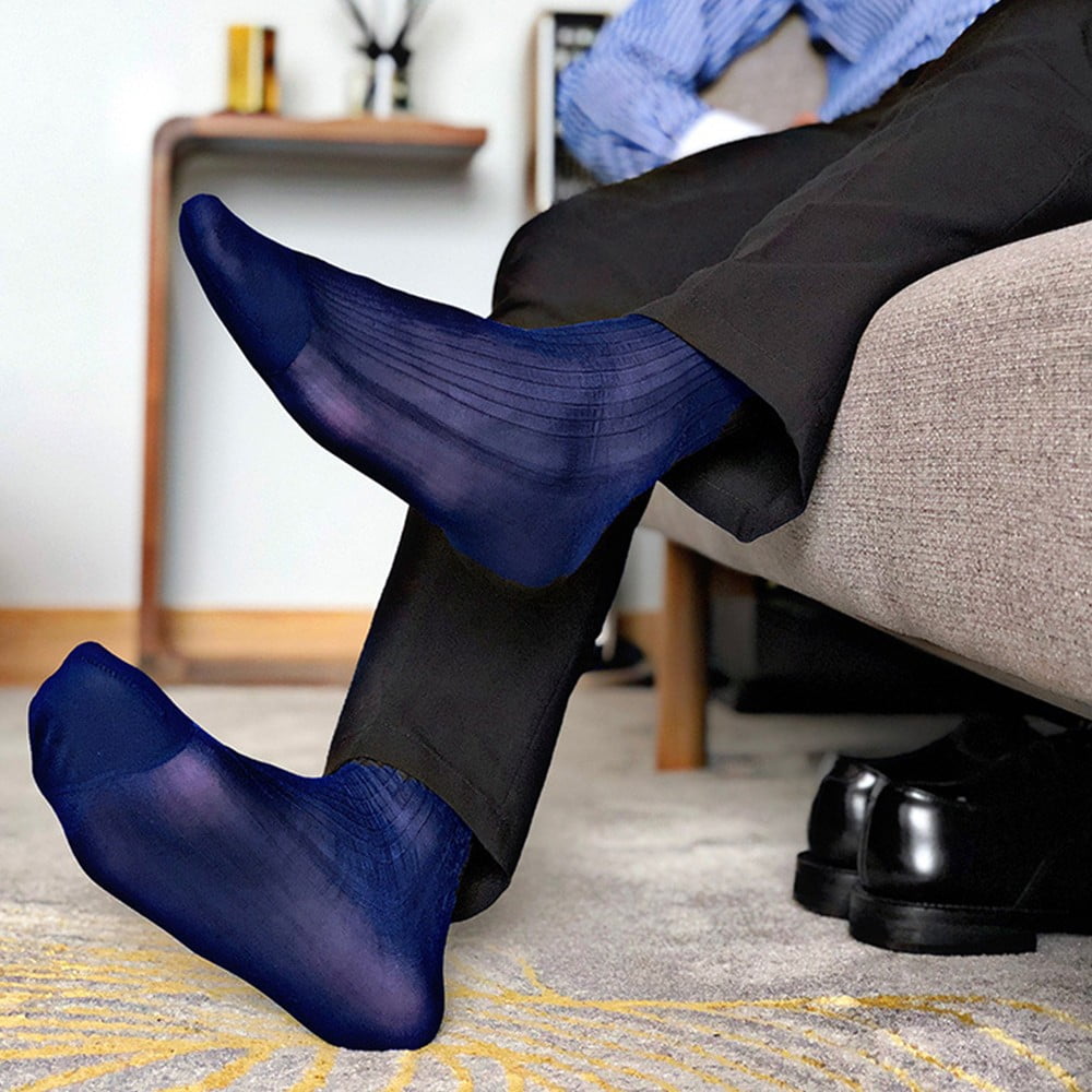 Men Sexy Stripe Sheer Socks Business Office Stockings Middle Sock ...