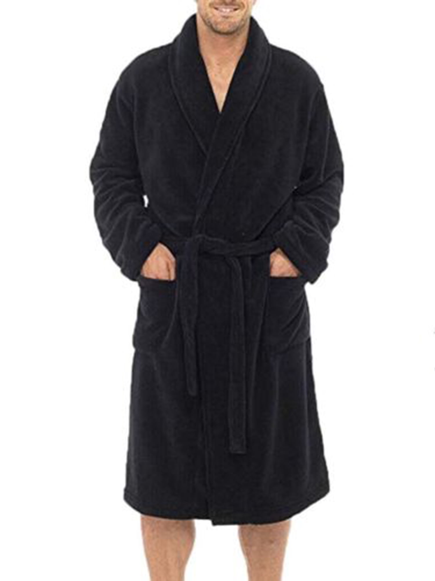 Men Shawl Bathrobe Robe Coat Long Gown Padded Plus Velvet Nightwear ...