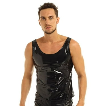 Men Shiny Leather Tank Top, Soft Matte Leather, Plus Size 3XL, Male ...