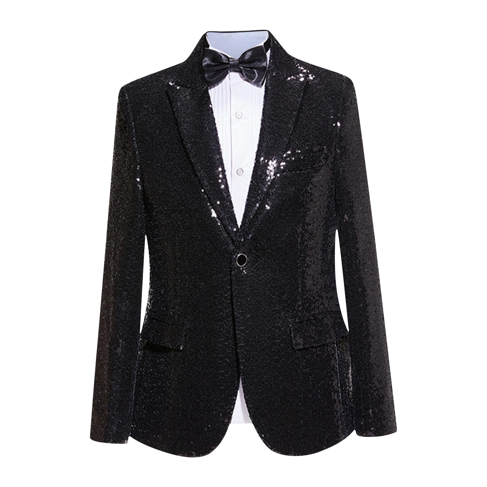 Men Shiny Sequin Blazer Tuxedo Party Dinner Prom One Button Suit Jacket ...
