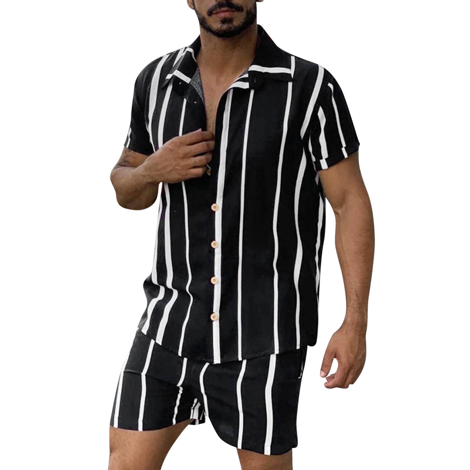 Men Short Set Men Spring Summer Two Piece Set Beach Short Sleeve Shirt ...