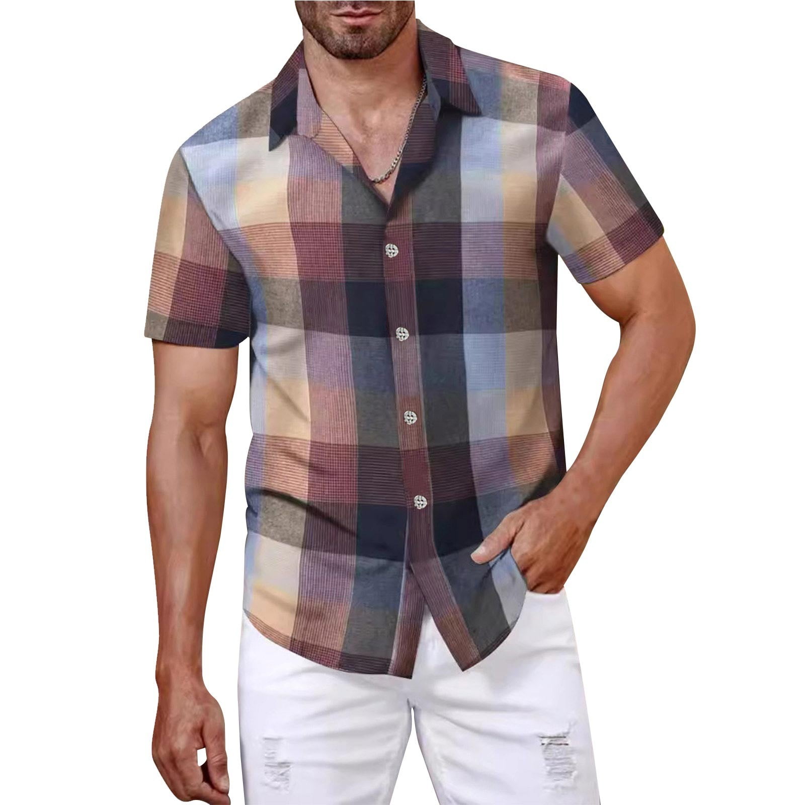 Men Short Sleeve Tops Plus Size White Blouse for Men Dressy Cotton ...