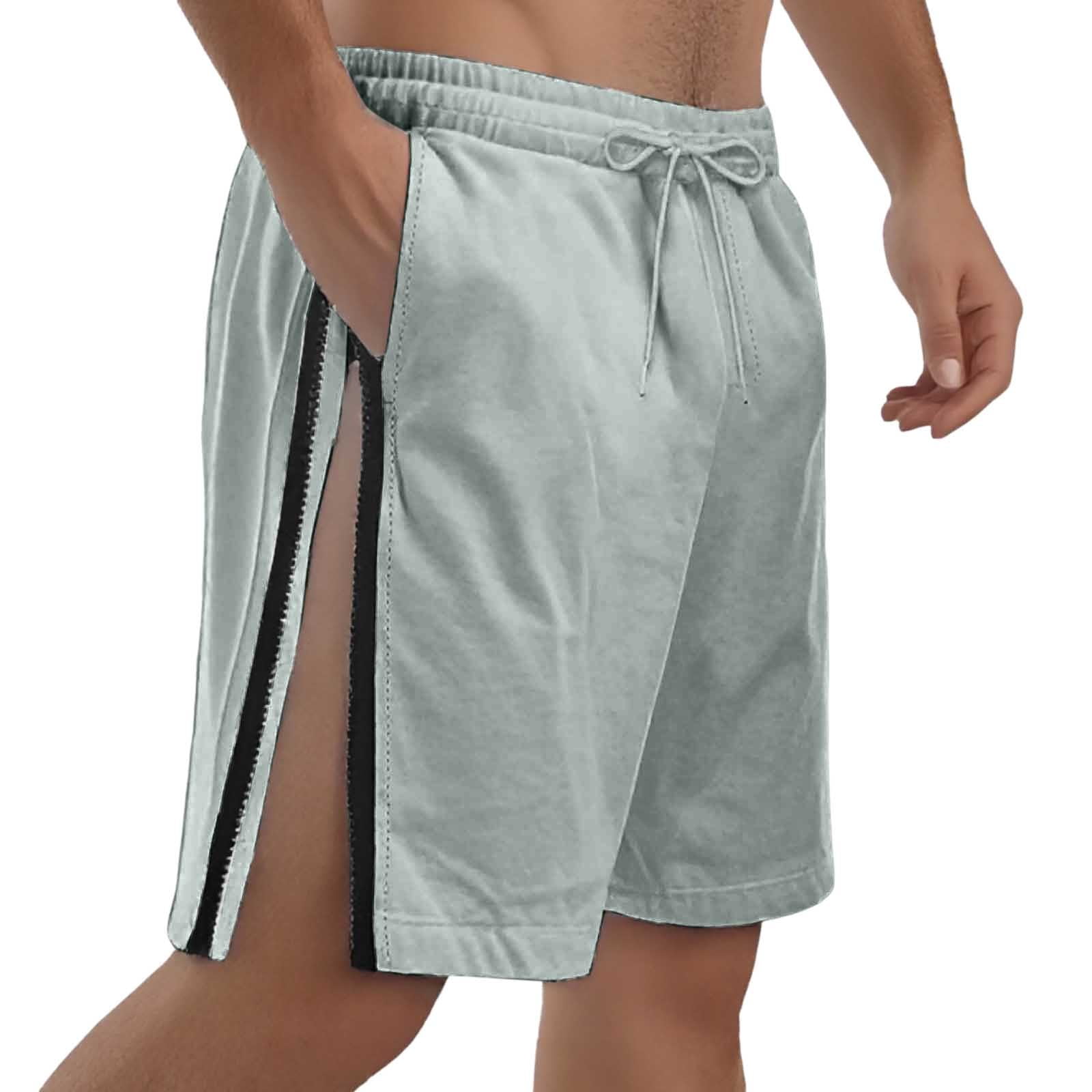 Men Shorts Men Summer Elastic Waist Baggy Beach Side Zipper Solid Color ...