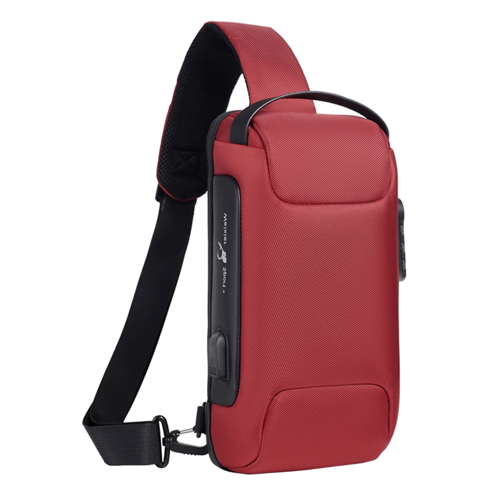 Men Shoulder Bag Anti Theft Password Lock USB Port Crossbody Chest Pack ...