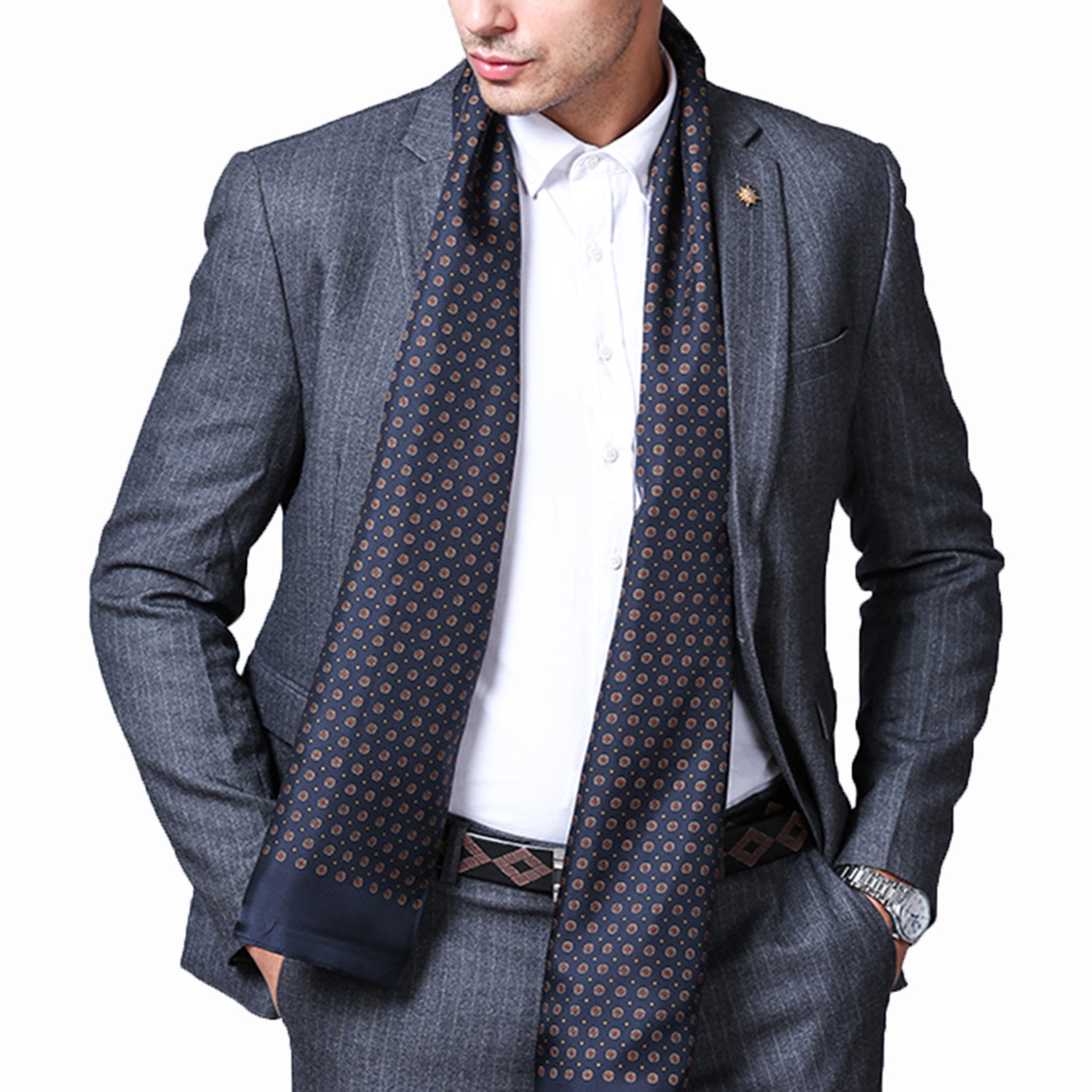 Men Silk Scarves 100 Silk Scarf 12 mommes Twill Double Layer Neckwear ...