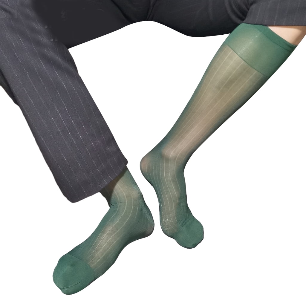 Men Silk Socks Thin Dress Socks Sheer Business Socks Soft Nylon Knee ...