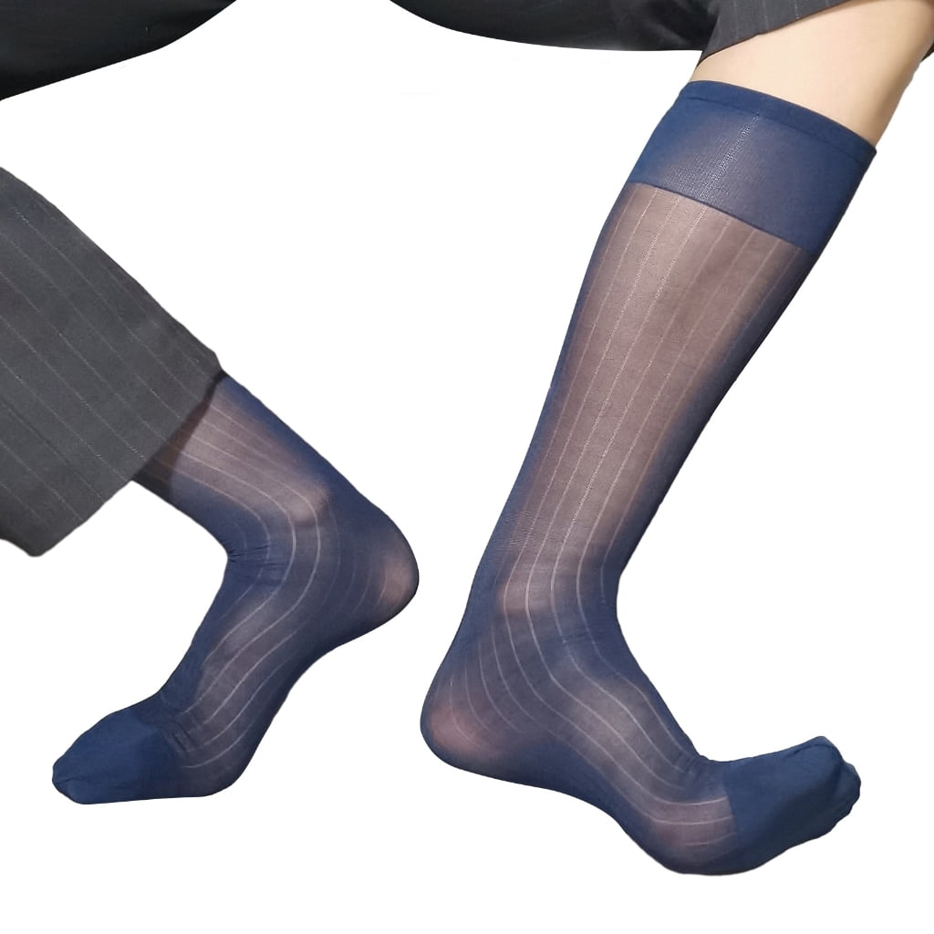 Men Silk Socks Thin Dress Socks Sheer Business Socks Soft Nylon Knee ...