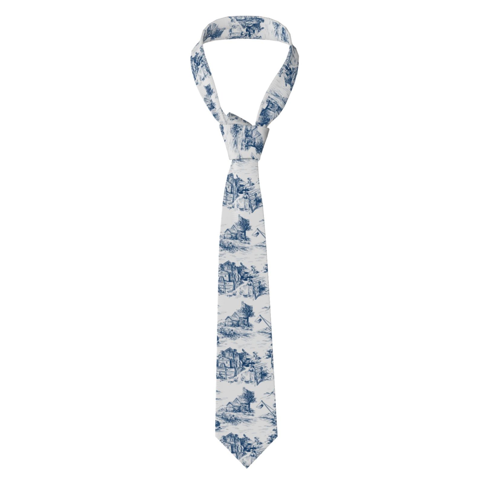 Men Silk Tie Classic French Town Toile White And Blue Color Mens ...