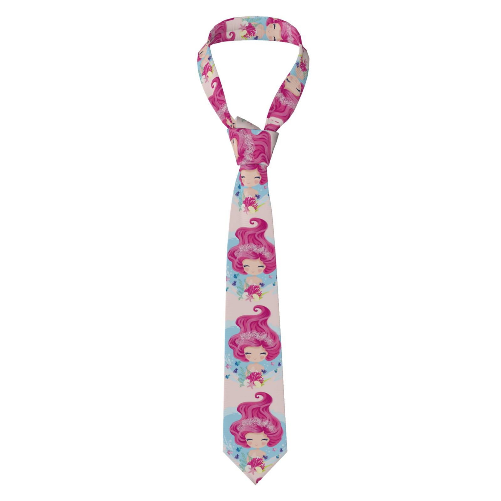 Men Silk Tie Cute Mermaid With Fishes And Seashells Mens Necktie for ...