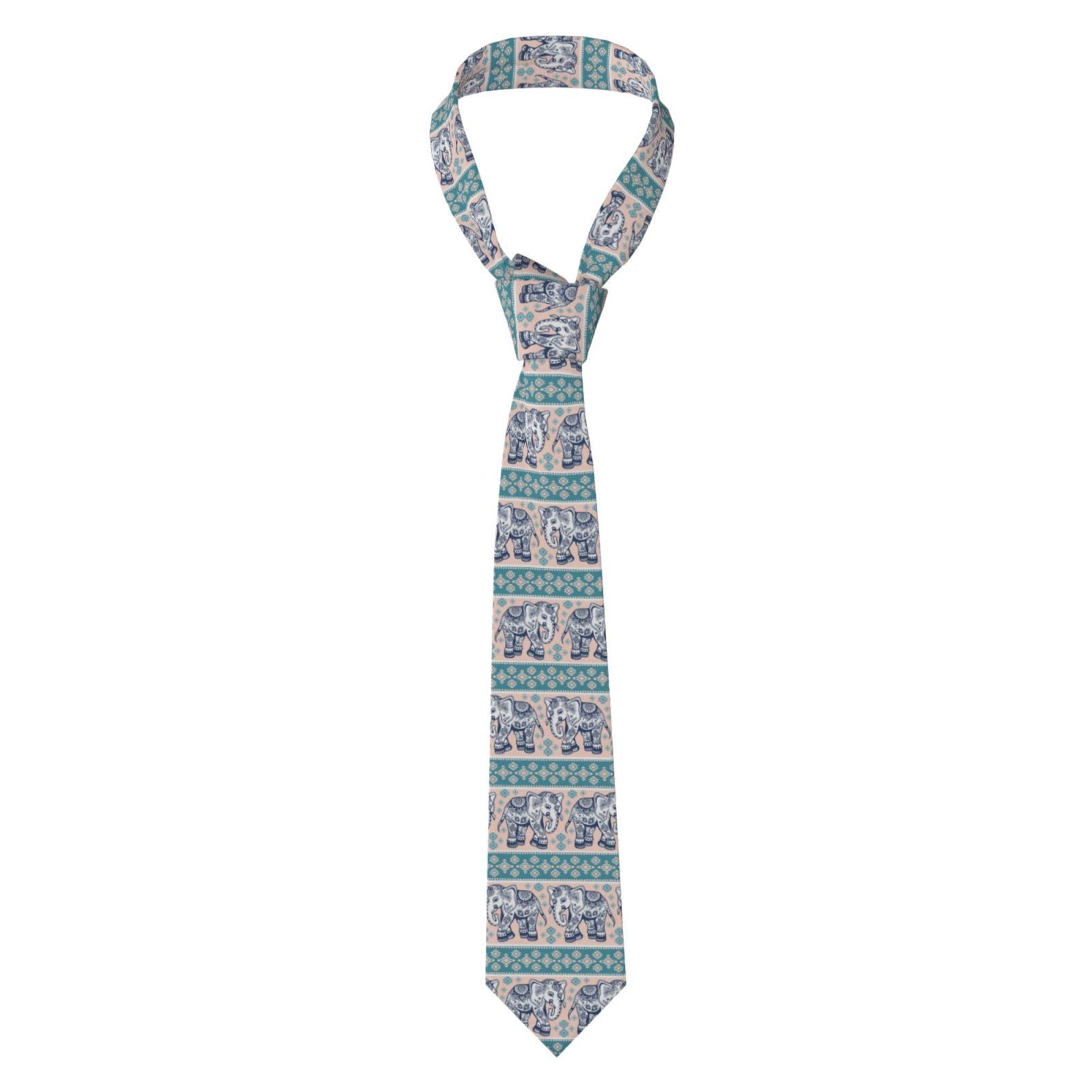 Men Silk Tie Indian Lotus Ethnic Elephant Mens Necktie for Business and ...