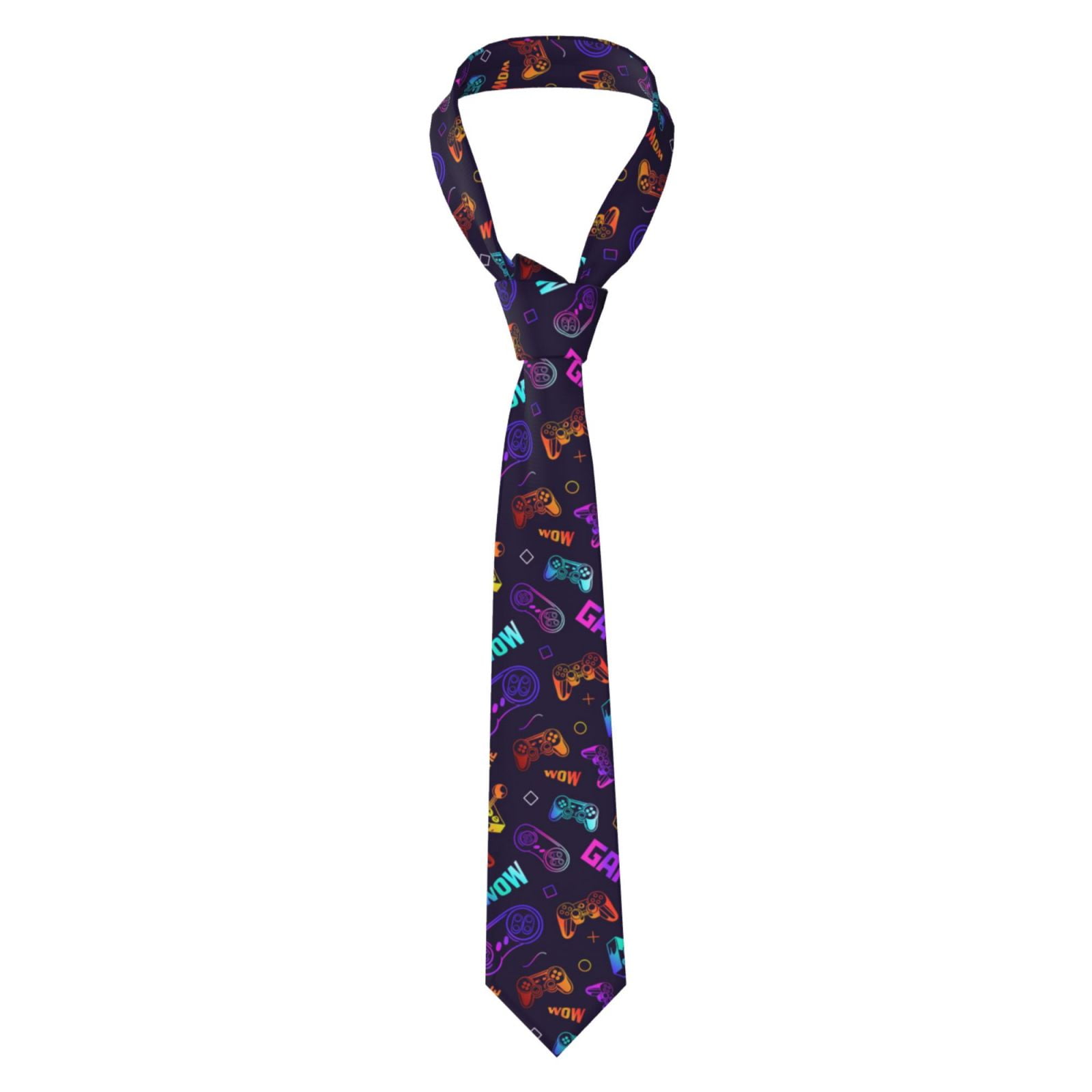 Men Silk Tie Neon Video Game Pattern Mens Necktie for Business and ...