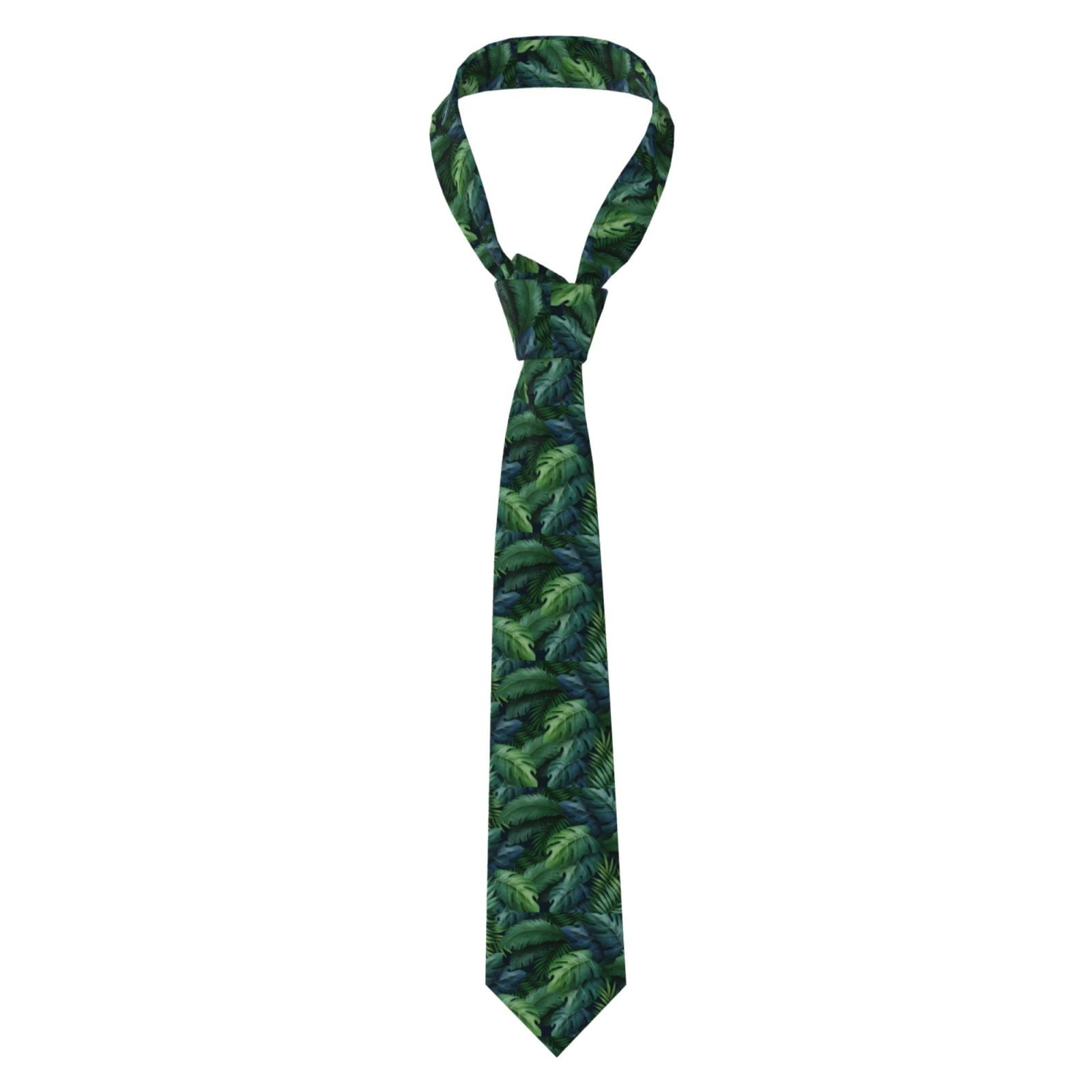 Men Silk Tie Tropical Green Palm Leaves Mens Necktie for Business and ...