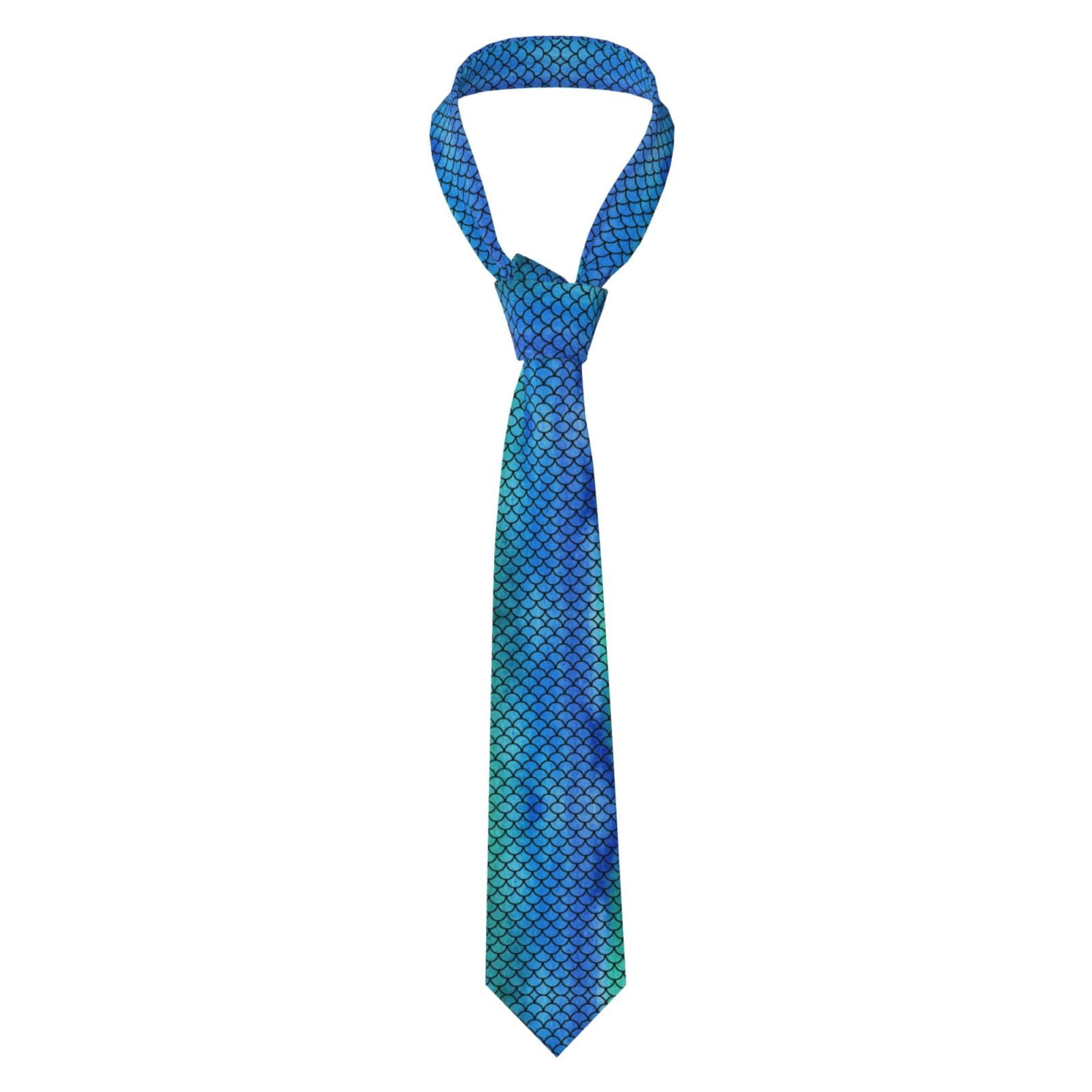 Men Silk Tie Watercolor Mermaid Scales Blue Background Mens Necktie for ...