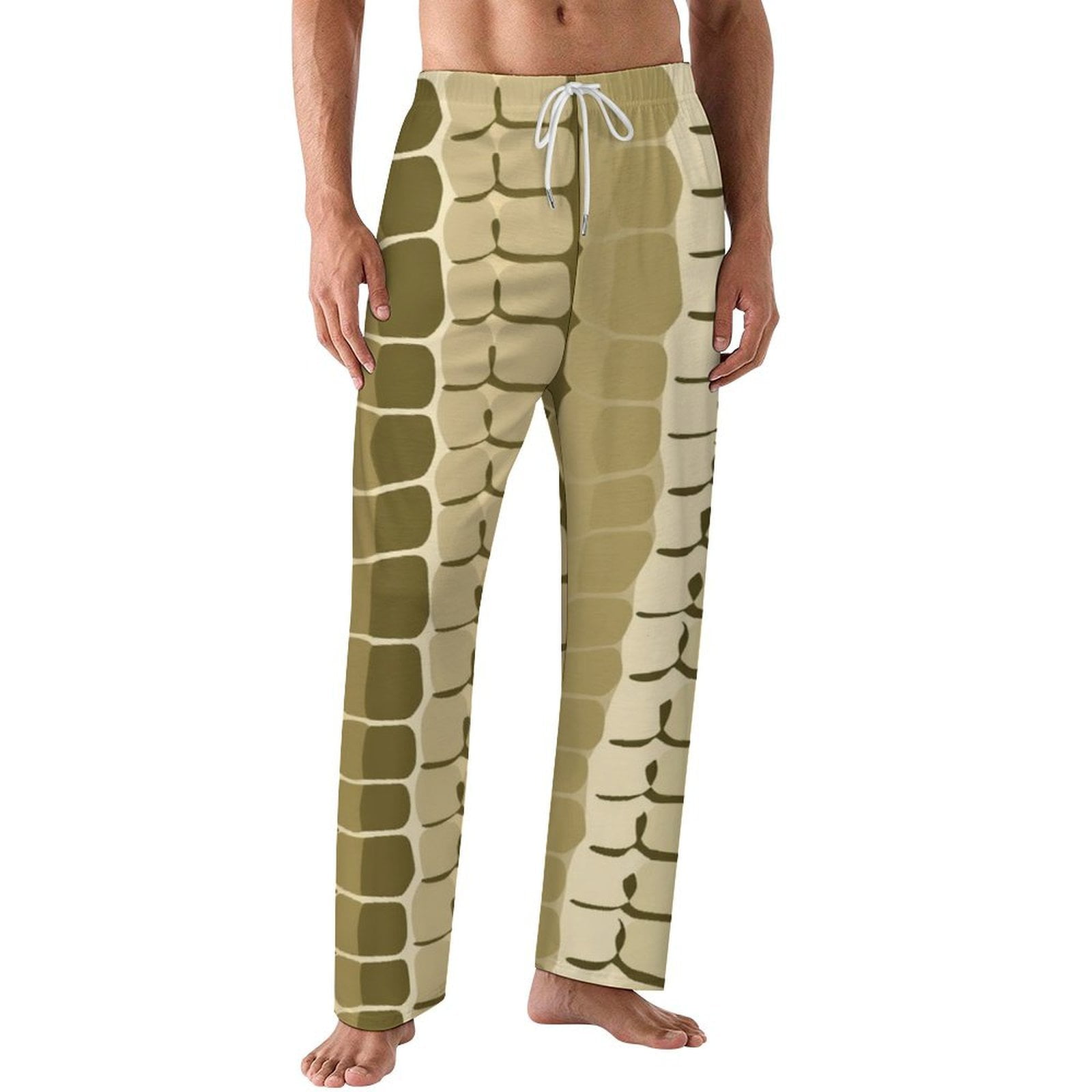 Men Sleep Bottoms Male Lounge Trousers Men's Beige Olive Reptile Skin ...