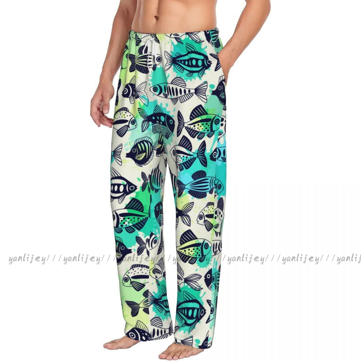 Men Sleep Bottoms Male Lounge Trousers Men's Cartoon Fish Sea Animals ...