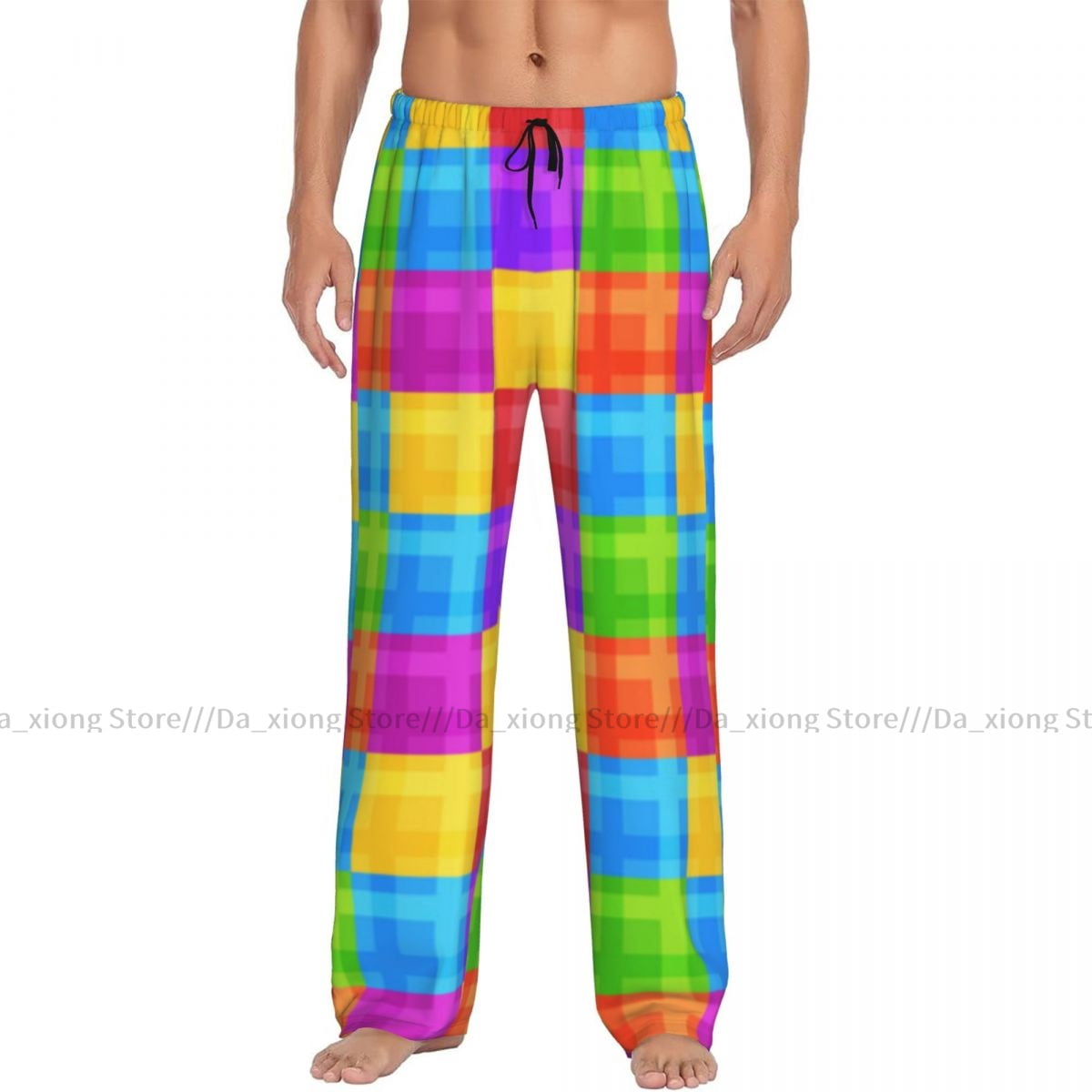 Men Sleep Bottoms Male Lounge Trousers Men's Colorful Square Pattern ...