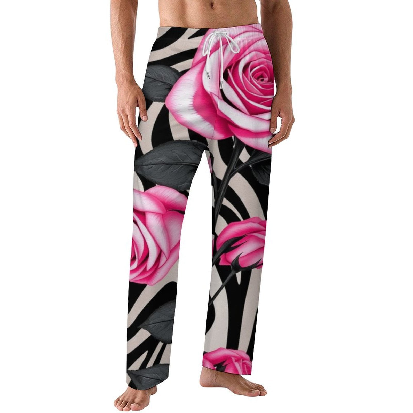 Men Sleep Bottoms Male Lounge Trousers Men's Pink Roses And Zebra ...
