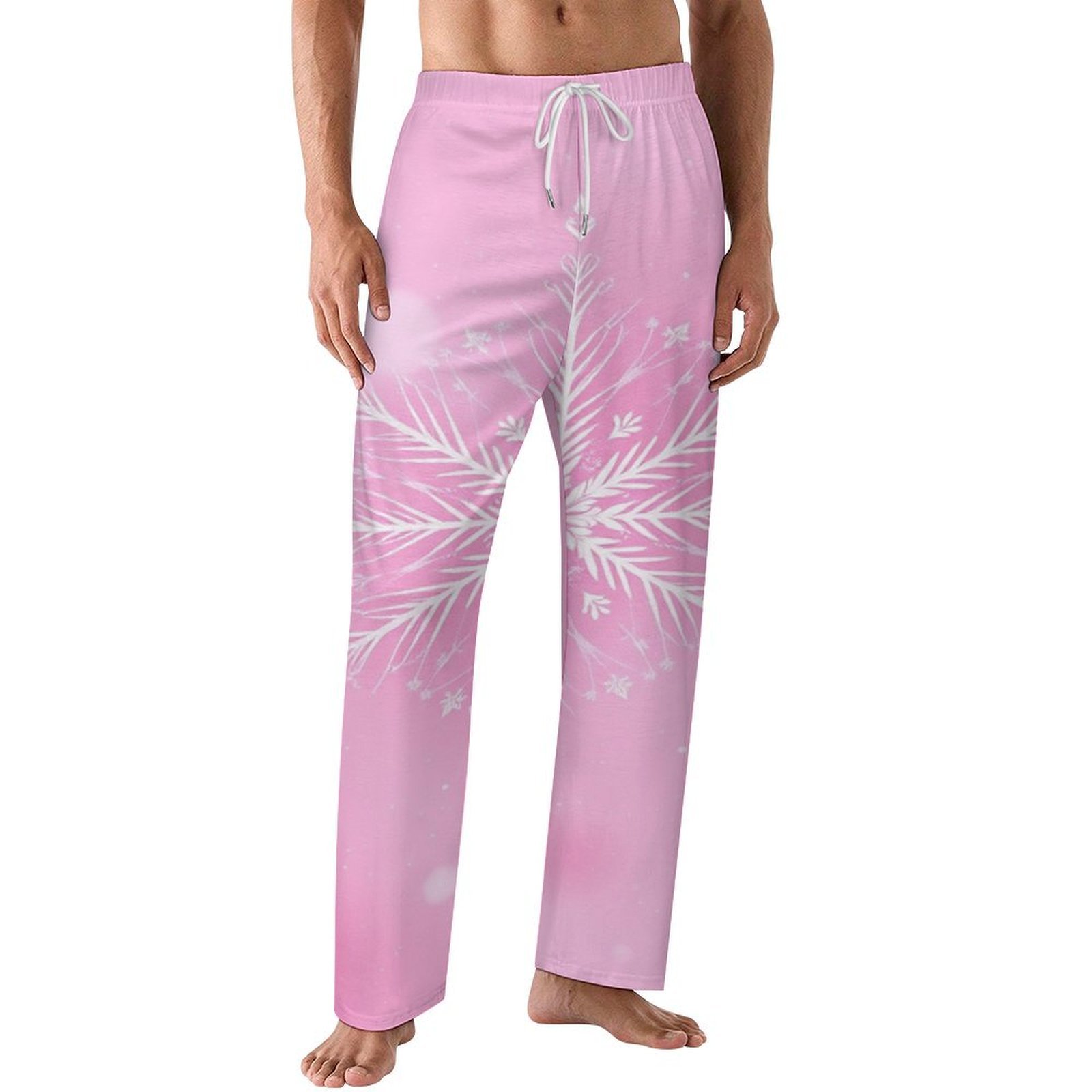 Men Sleep Bottoms Male Lounge Trousers Men's Pink Winter Snowflake ...