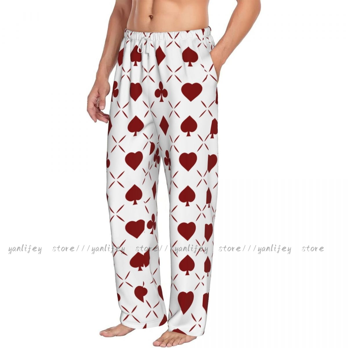 Men Sleep Bottoms Male Lounge Trousers Men's Red Poker Hearts Clubs ...