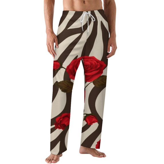 Men Sleep Bottoms Roses on Zebra Print.(2) Male Lounge Trousers Men's ...
