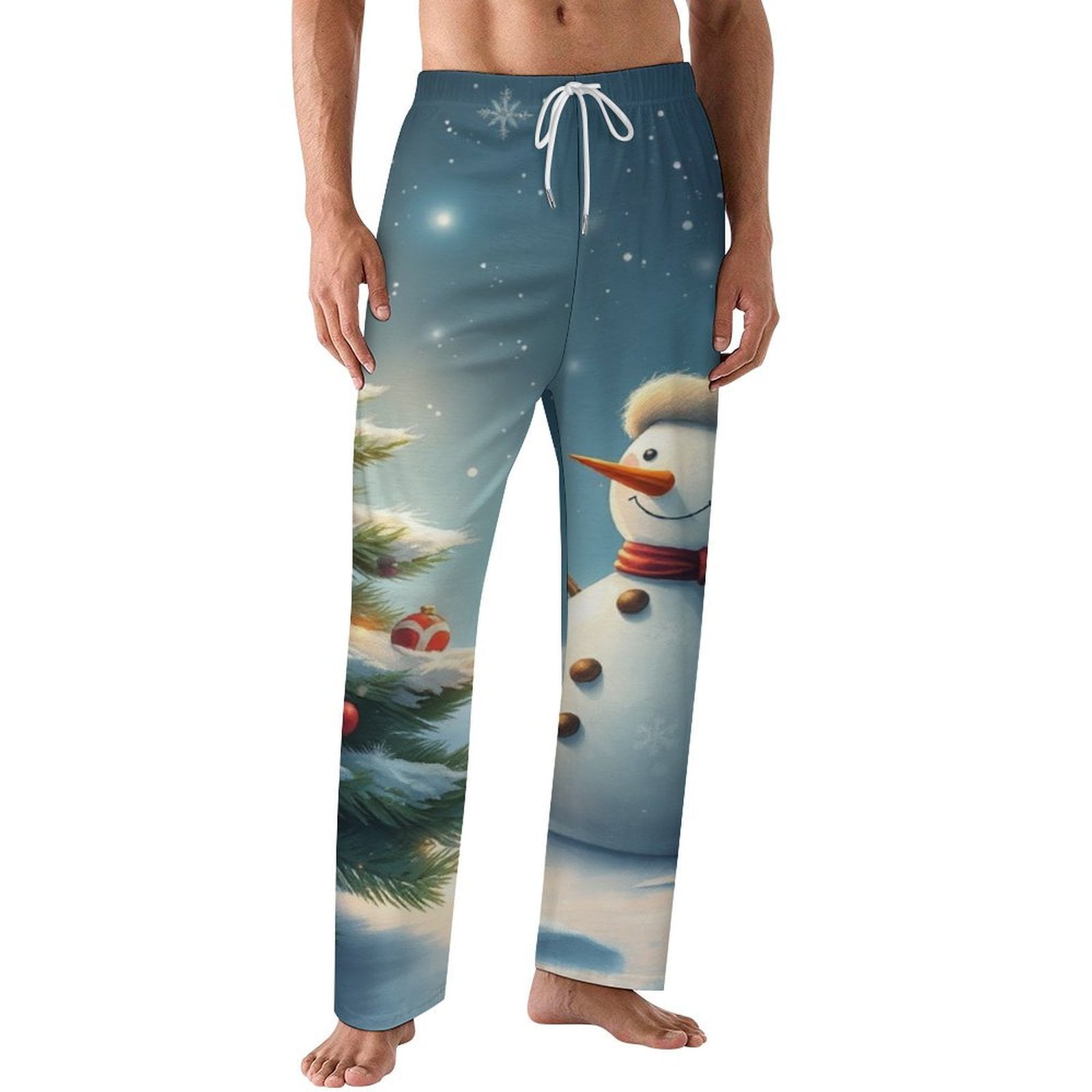 Men Sleep Bottoms Snowman with Christmas Tree Scene Male Lounge ...