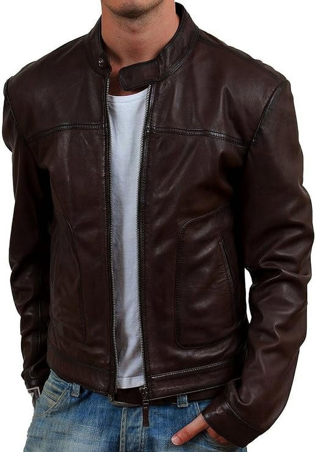 Men Slim Fit Biker Motorcycle Lambskin Leather Jacket Coat Outwear ...