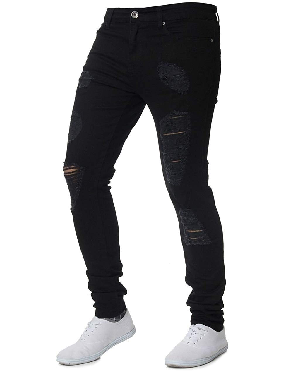 Men Slim Ripped Denim Jeans Skinny Frayed Distressed Broken Holes ...